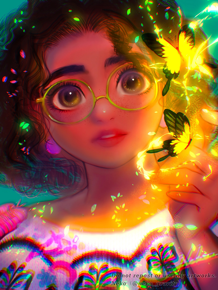 Safebooru - 1girl absurdres brown eyes brown hair bug butterfly curly hair dark-skinned female ...