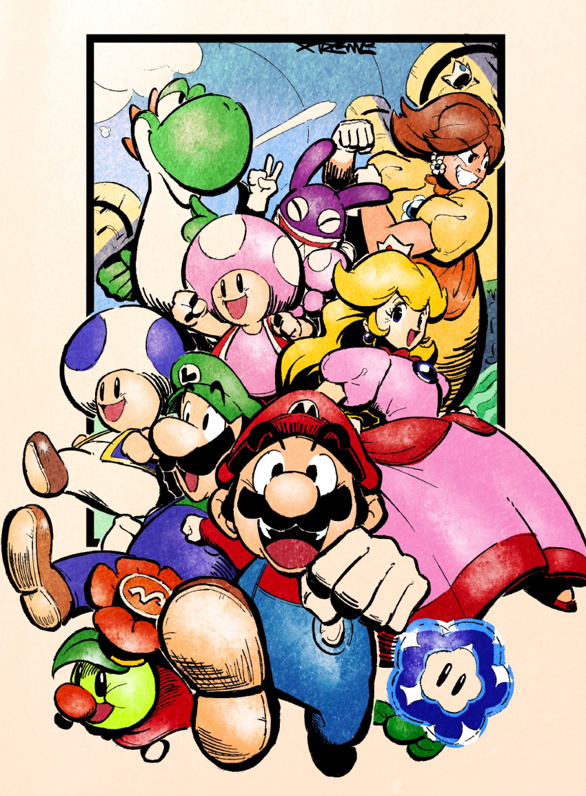 Safebooru - 3girls animal ears blonde hair blue overalls blue toad ...