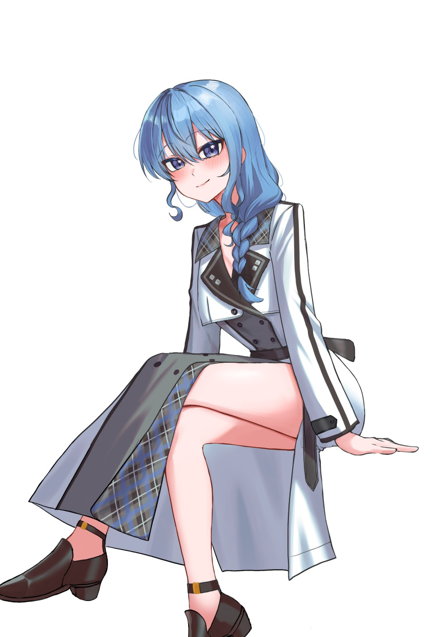 Safebooru - 1girl asymmetrical sidelocks black shoes blue eyes blue hair blush braid buttons ...