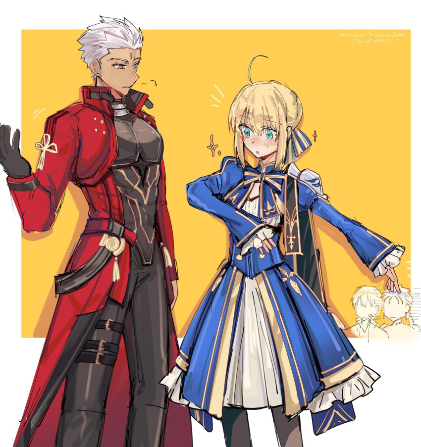 Safebooru - 1girl 3boys archer (fate) artoria pendragon (fate) coat crossover cu chulainn (fate ...