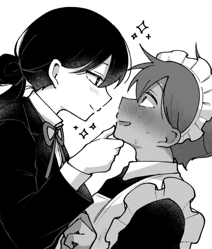 Safebooru - 1boy 1girl alternate costume alternate hairstyle blush butler closed mouth dark ...