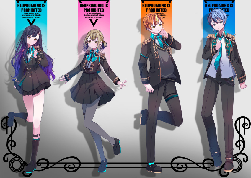 Safebooru - 2boys 2girls absurdres aoyagi touya azusawa kohane black hair black jacket black ...