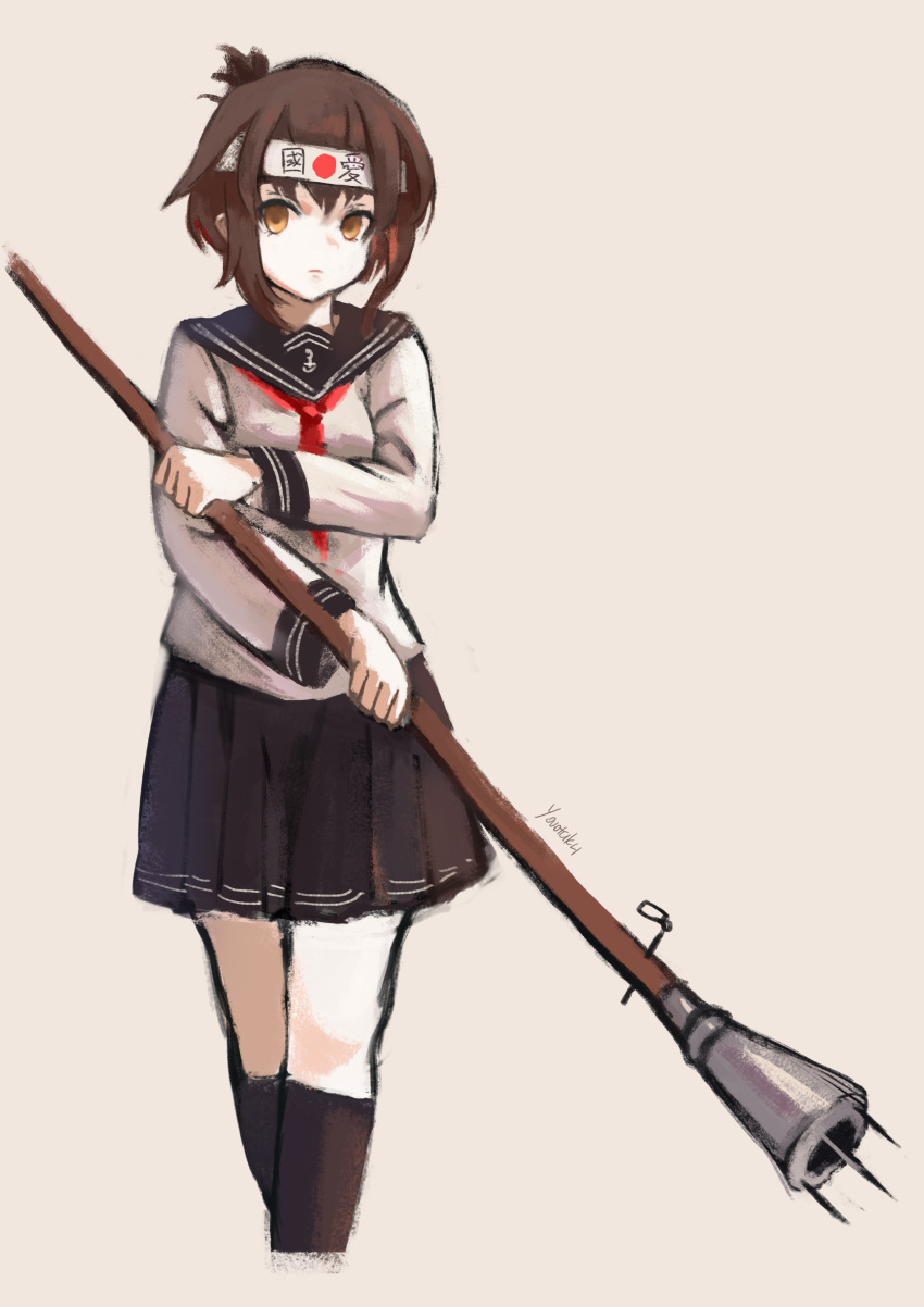 Safebooru - 1girl absurdres black socks brown eyes brown hair headband highres imperial japanese ...