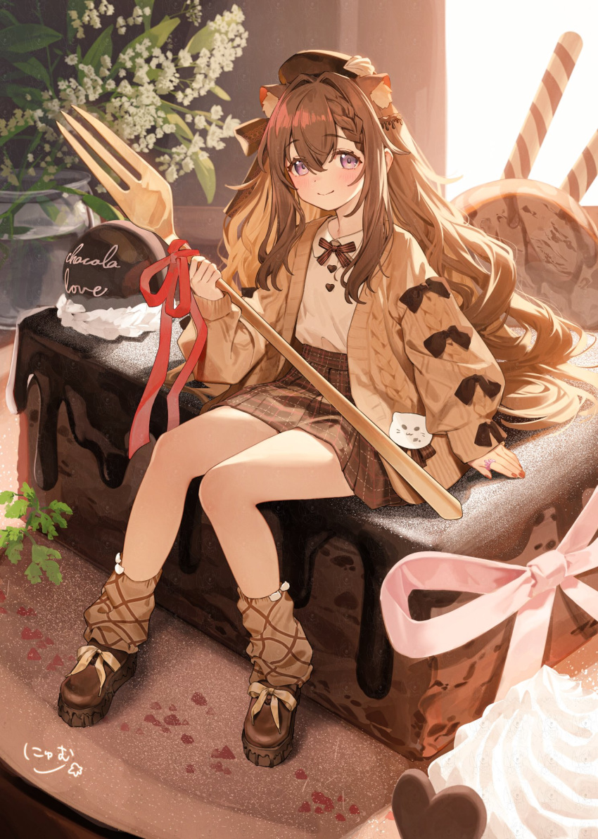 Safebooru - 1girl animal ear fluff animal ears blush brown cardigan brown hair brown hat brown ...