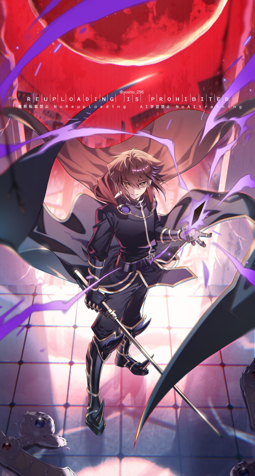 Safebooru - 1boy aura black boots black shirt boots brown eyes brown hair duel disk full body ...