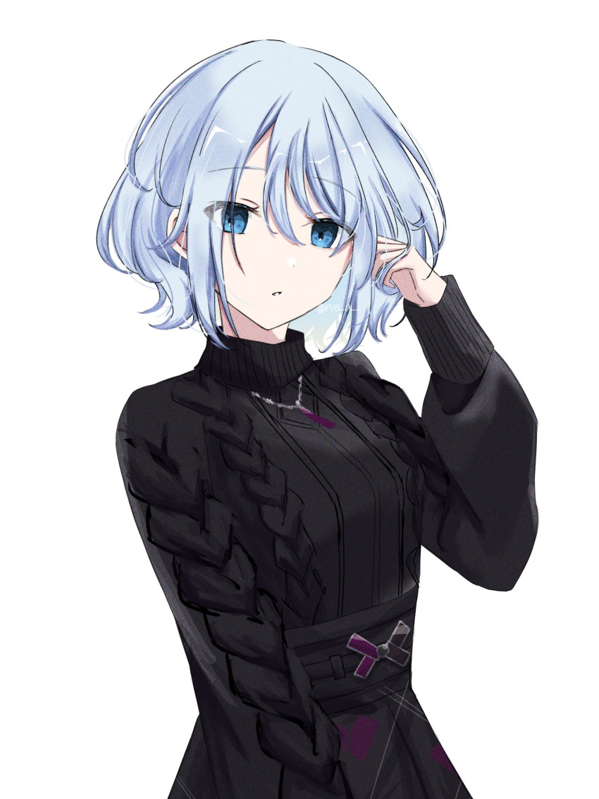 Safebooru - 1girl black sweater blue eyes blue hair eyes visible through hair hair between eyes ...