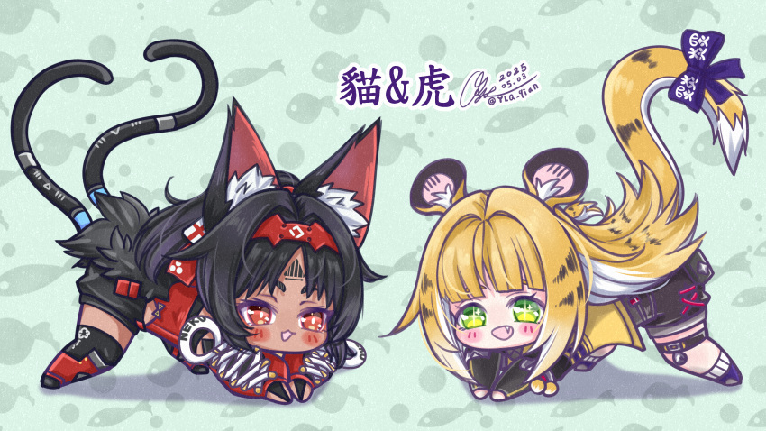 Safebooru - 2girls absurdres animal ear fluff animal ears black hair blonde hair cat ears cat ...