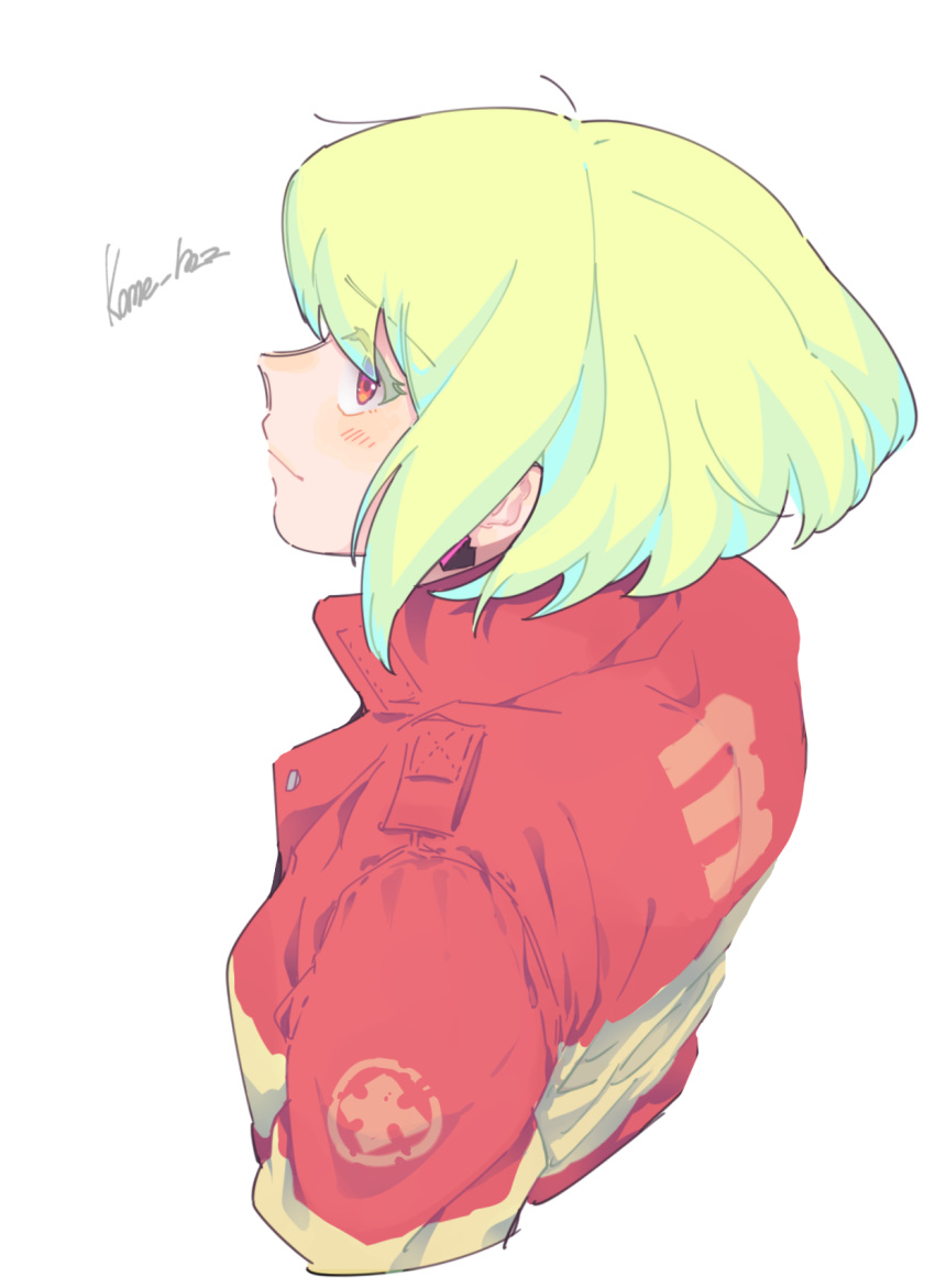 Safebooru - 1boy androgynous artist name blonde hair blush closed mouth collared jacket colored ...