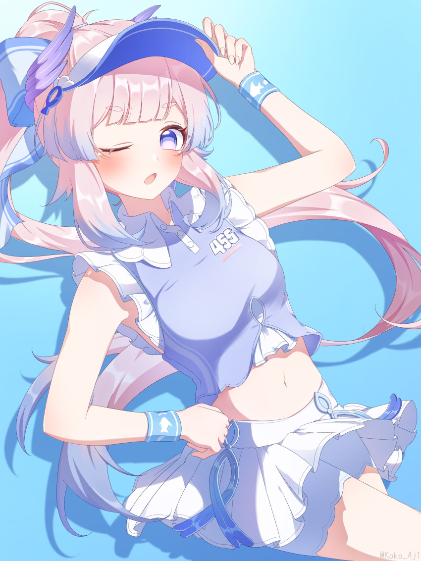 Safebooru - 1girl absurdres bare shoulders bike shorts bike shorts under shorts blue horns blue ...