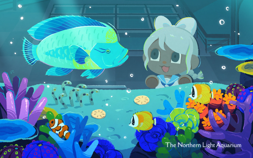 Safebooru - 1girl air bubble animal crossing aquarium bow braid bubble ...