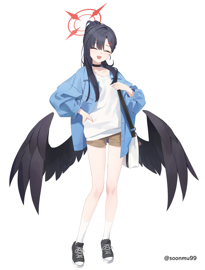 Safebooru - 1girl ^ ^ alternate costume alternate hairstyle artist name black hair black wings ...