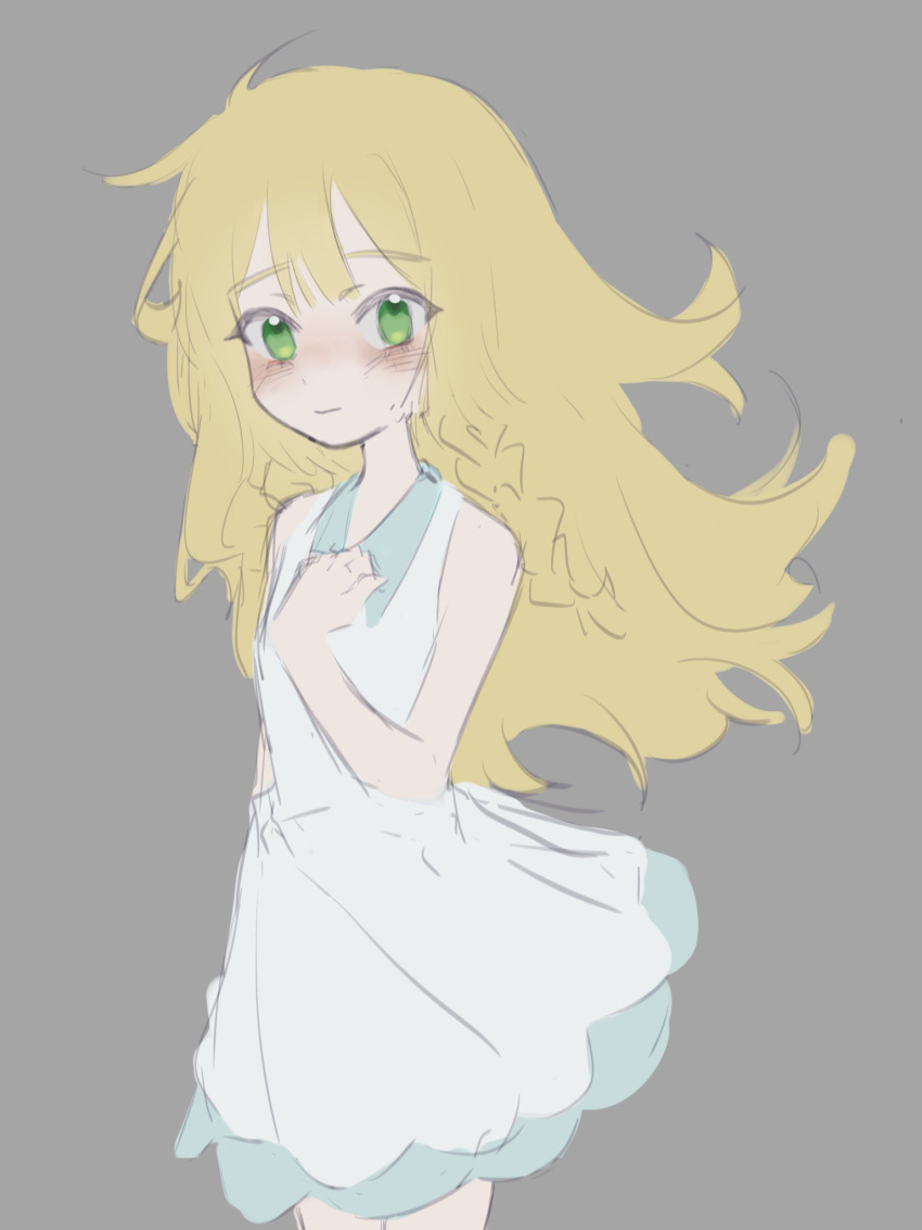 Safebooru - 1girl blonde hair blush closed mouth collared dress commentary request cowboy shot ...