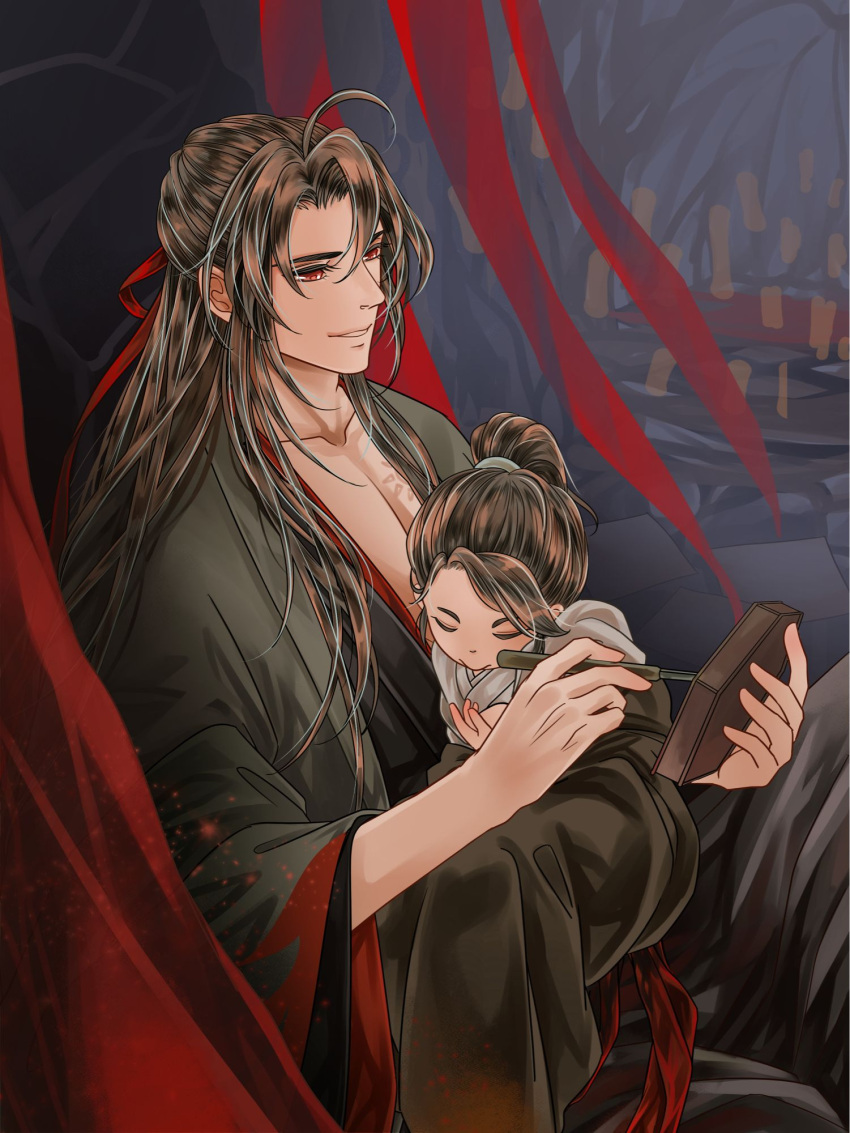 Safebooru - 2boys aged down ahoge baby bbbeyonce099 black hair black ...