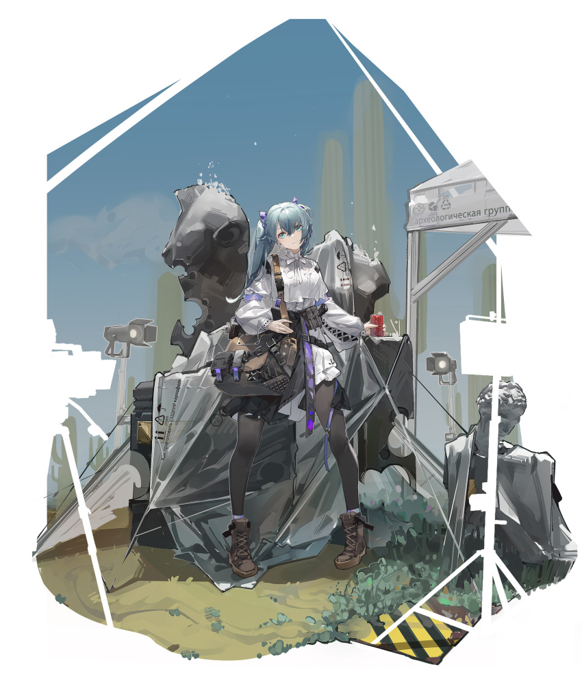 Safebooru - 1girl absurdres alternate costume ankle boots aqua eyes aqua hair bag belt black ...