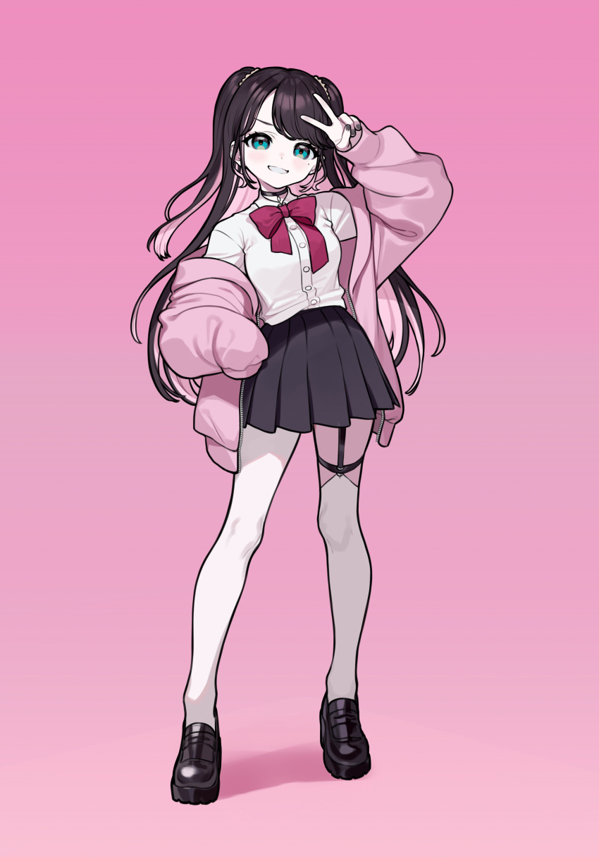 Safebooru - 1girl absurdres aqua eyes asymmetrical bangs asymmetrical legwear black choker black ...