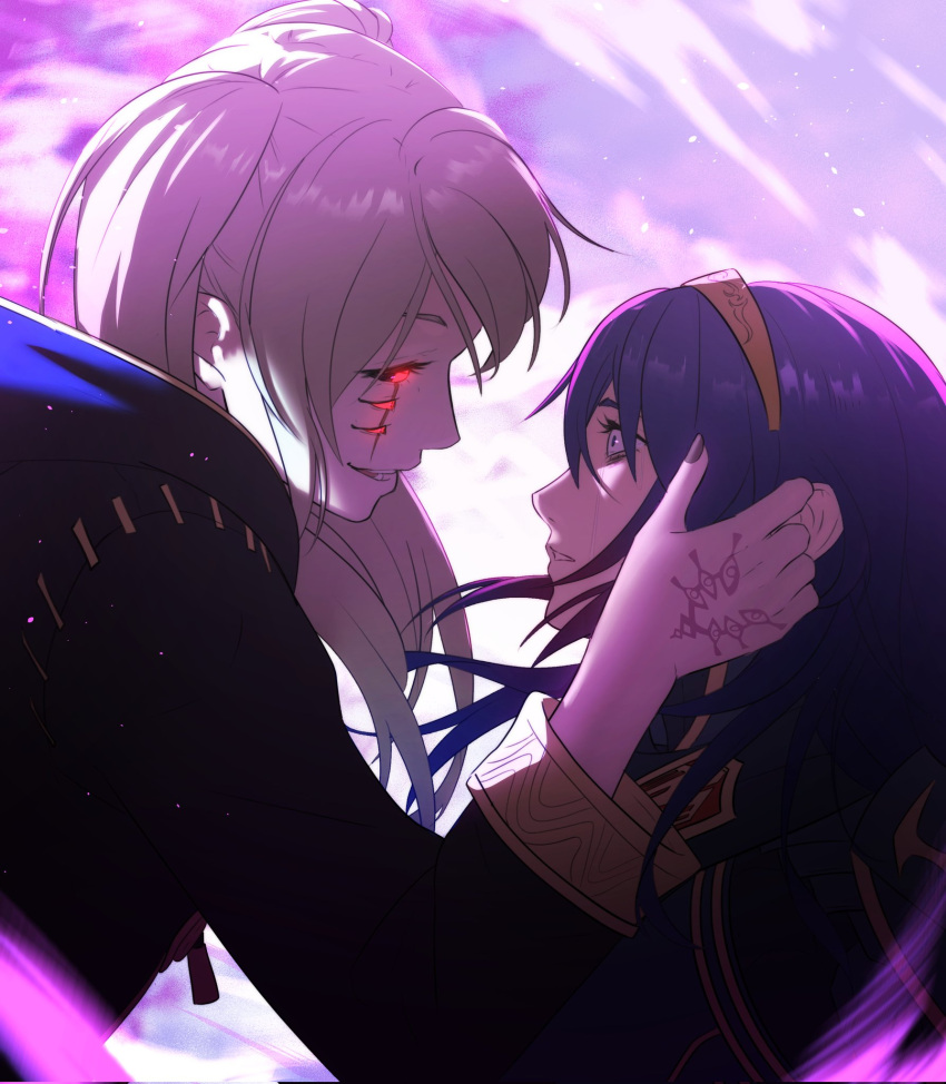 Safebooru - 2girls black robe blue eyes blue hair commentary crying ...