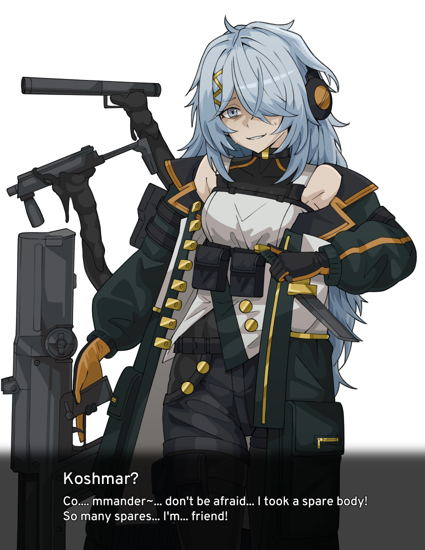 Safebooru - 1girl absurdres alternate costume b&t mp9 black gloves black pants blue eyes blue ...