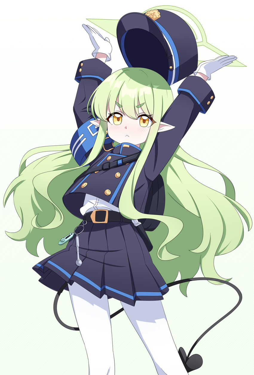 Safebooru - 1girl armband arms up black hat black jacket black skirt blue archive blue armband ...