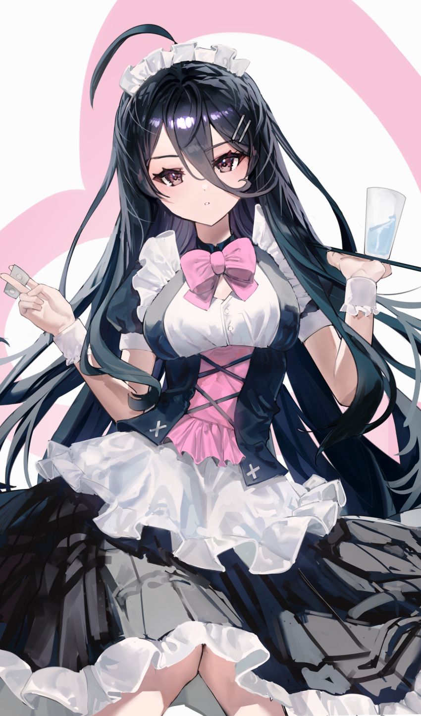 Safebooru - 1girl absurdres ahoge apron black corset black dress black eyes black hair blister ...