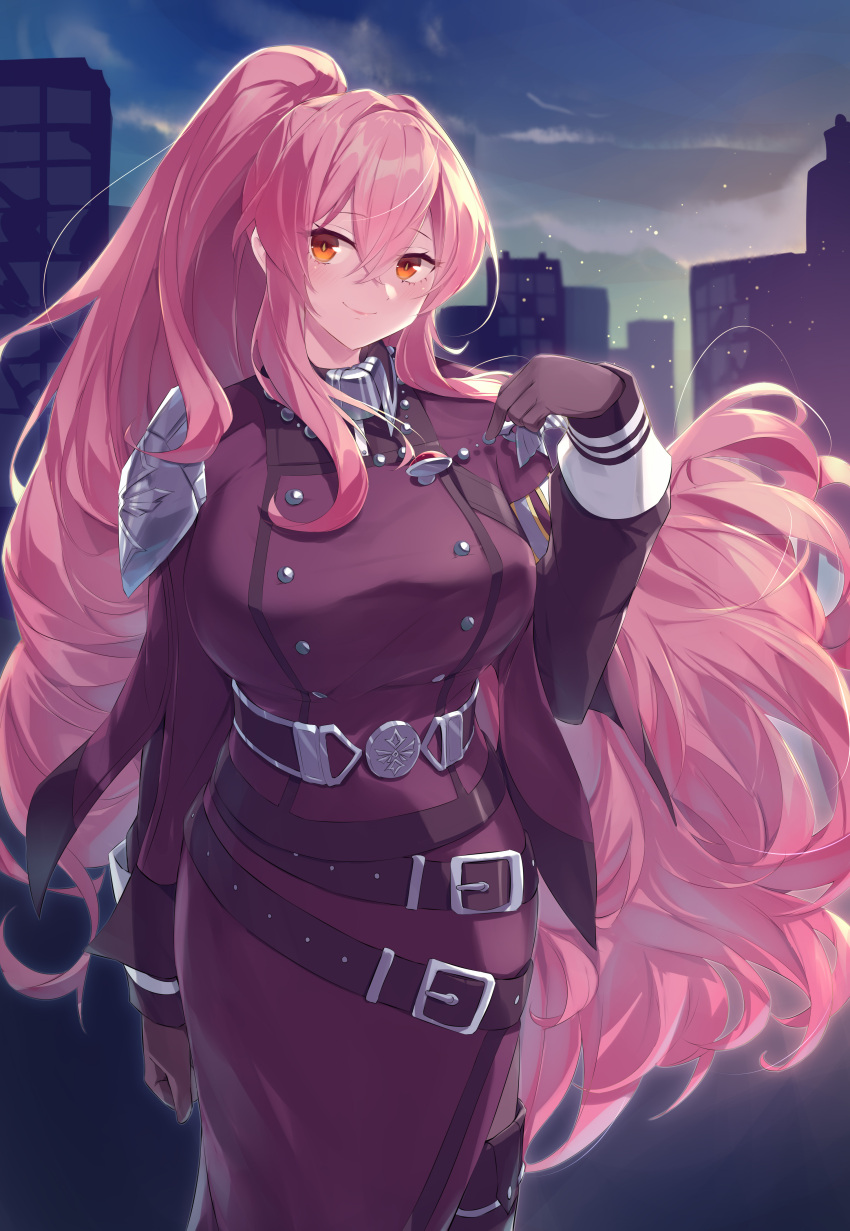 Safebooru - 1girl absurdres armor belt black gloves breasts building dress duel monster ...