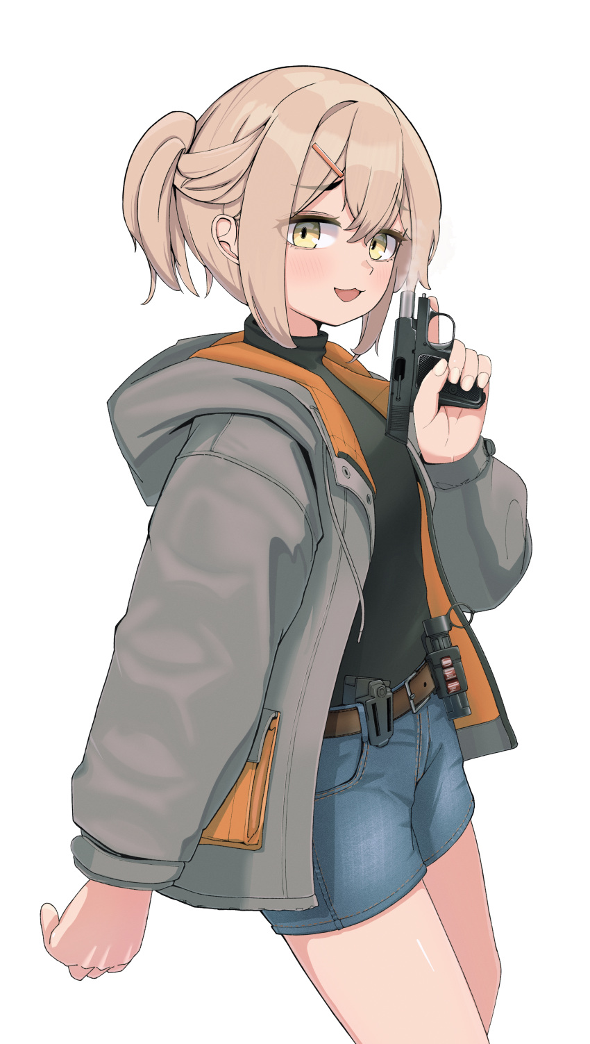 Safebooru - 1girl absurdres ammunition pouch belt belt buckle black sweater blonde hair blush ...