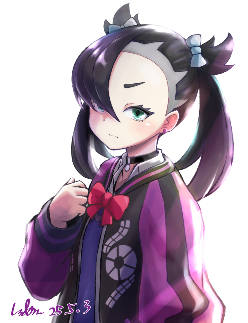 Safebooru - 1girl absurdres asymmetrical bangs black choker black hair blush bow bowtie choker ...