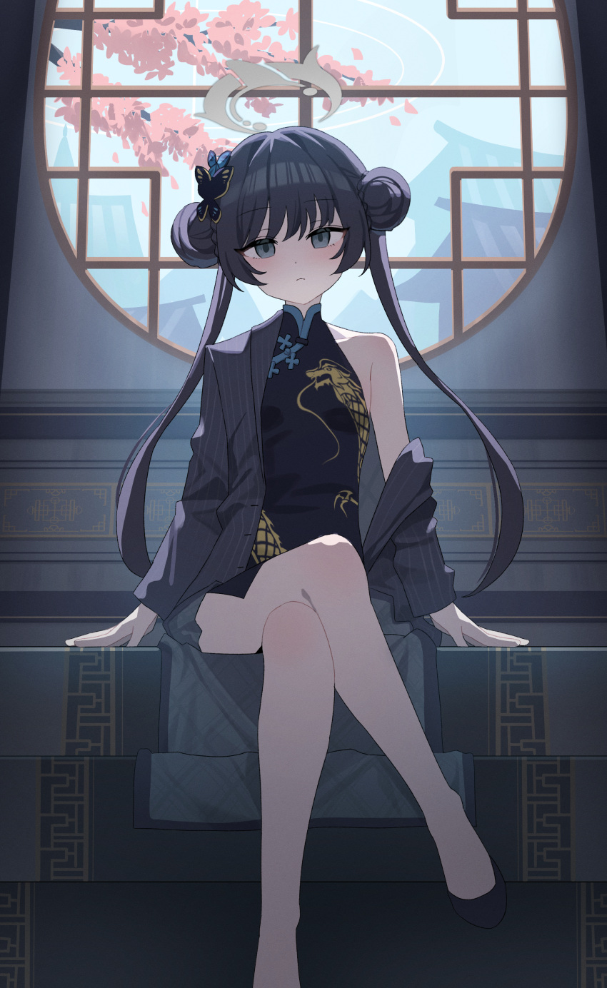 Safebooru - 1girl absurdres bare shoulders black dress black hair blue archive blush breasts ...