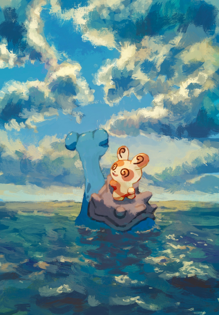 Safebooru - @ @ aruco co blue sky clouds from behind highres horizon ...