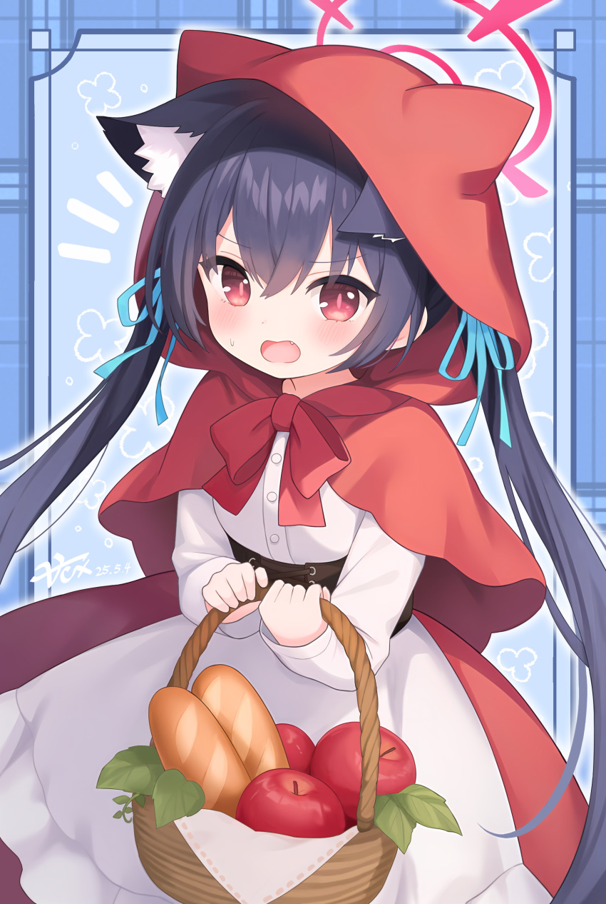 Safebooru - 1girl absurdres animal ears apple basket black hair blue archive bread cat ears ...