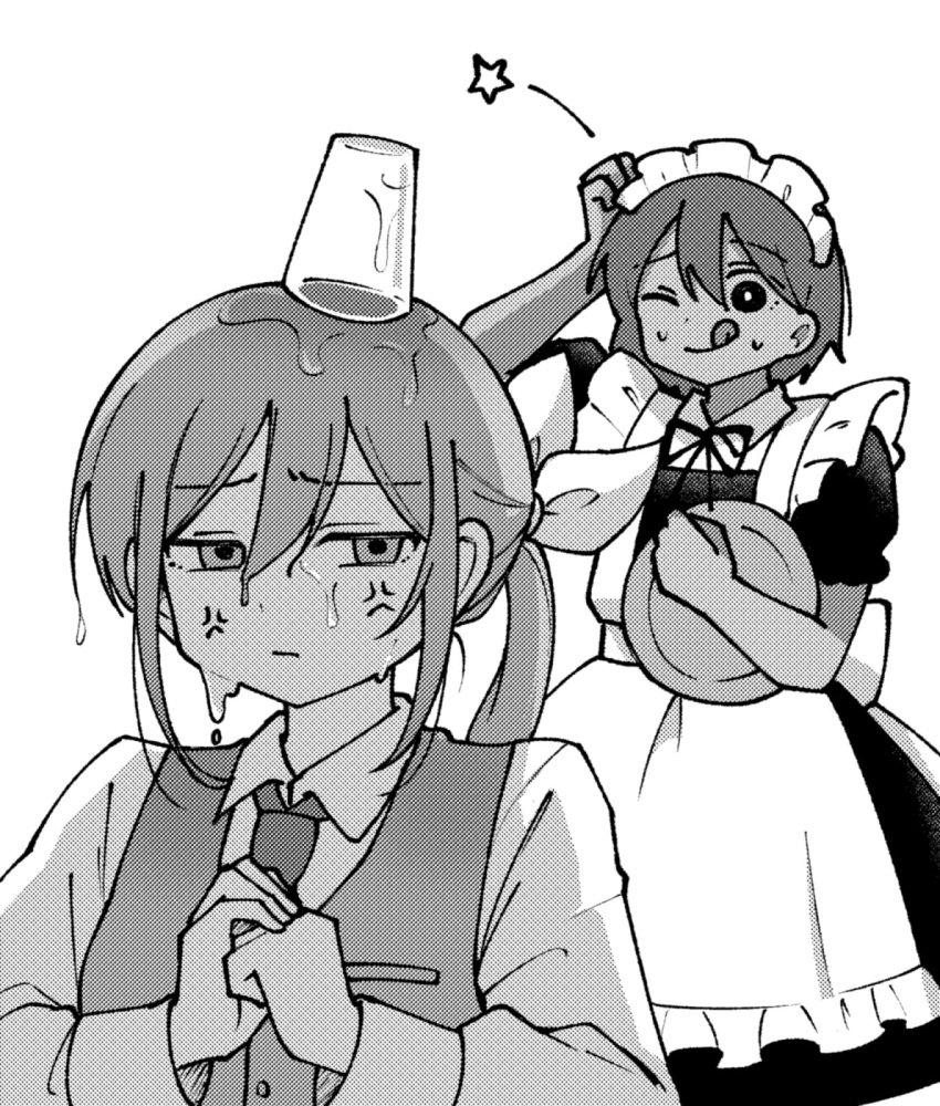 Safebooru - 1boy 1girl ;q alternate costume anger vein angry arm up ...