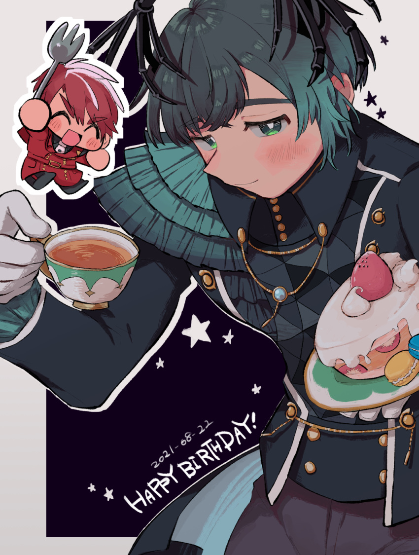 Safebooru - 2boys :d ^ ^ aqua hair barbatos (obey me!) black shirt ...