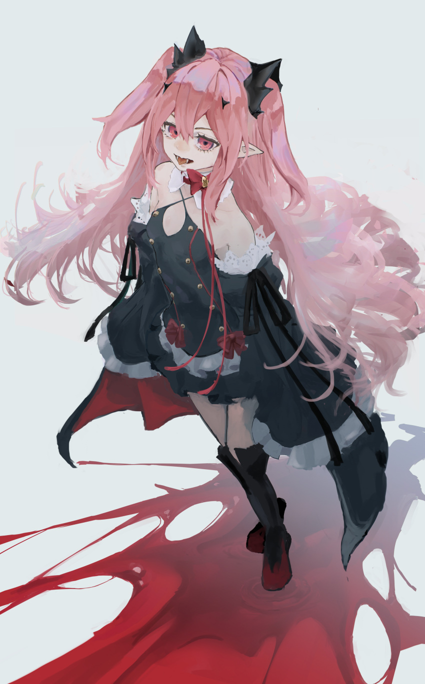 Safebooru - 1girl absurdres black bow black dress black thighhighs blood bow dress fangs highres ...