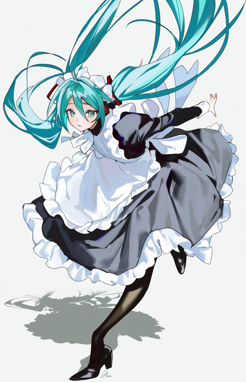 Safebooru - 1girl absurdres apron black dress black pantyhose black shoes blue eyes blue hair ...