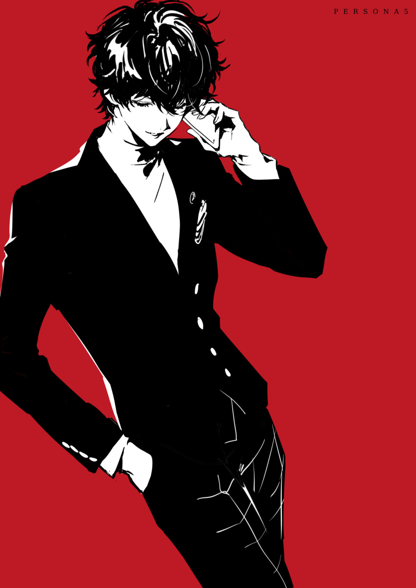 Safebooru - 1boy amamiya ren cellphone closed mouth copyright name doran (doran7280) greyscale ...