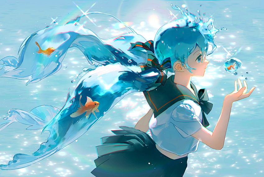 Safebooru - 1girl aqua eyes aqua hair black sailor collar black skirt ...