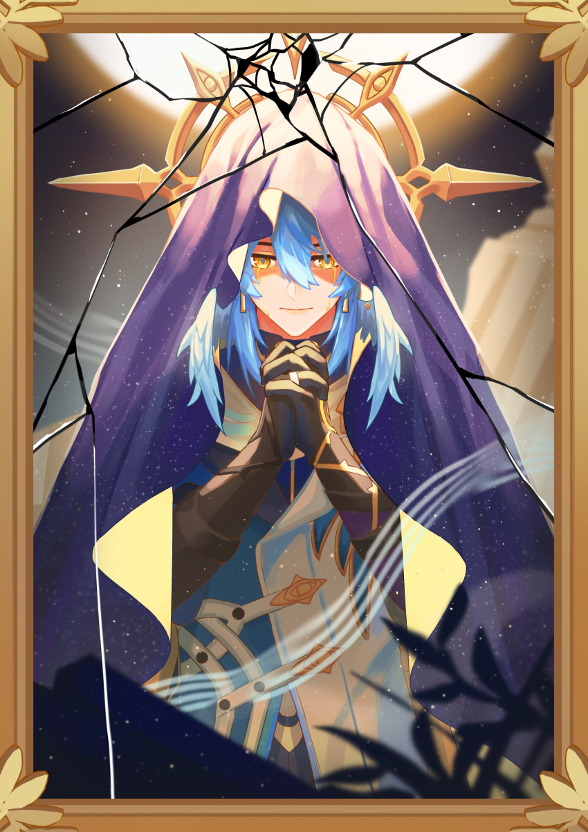 Safebooru - 1boy absurdres border broken mirror cloak closed mouth coat ...