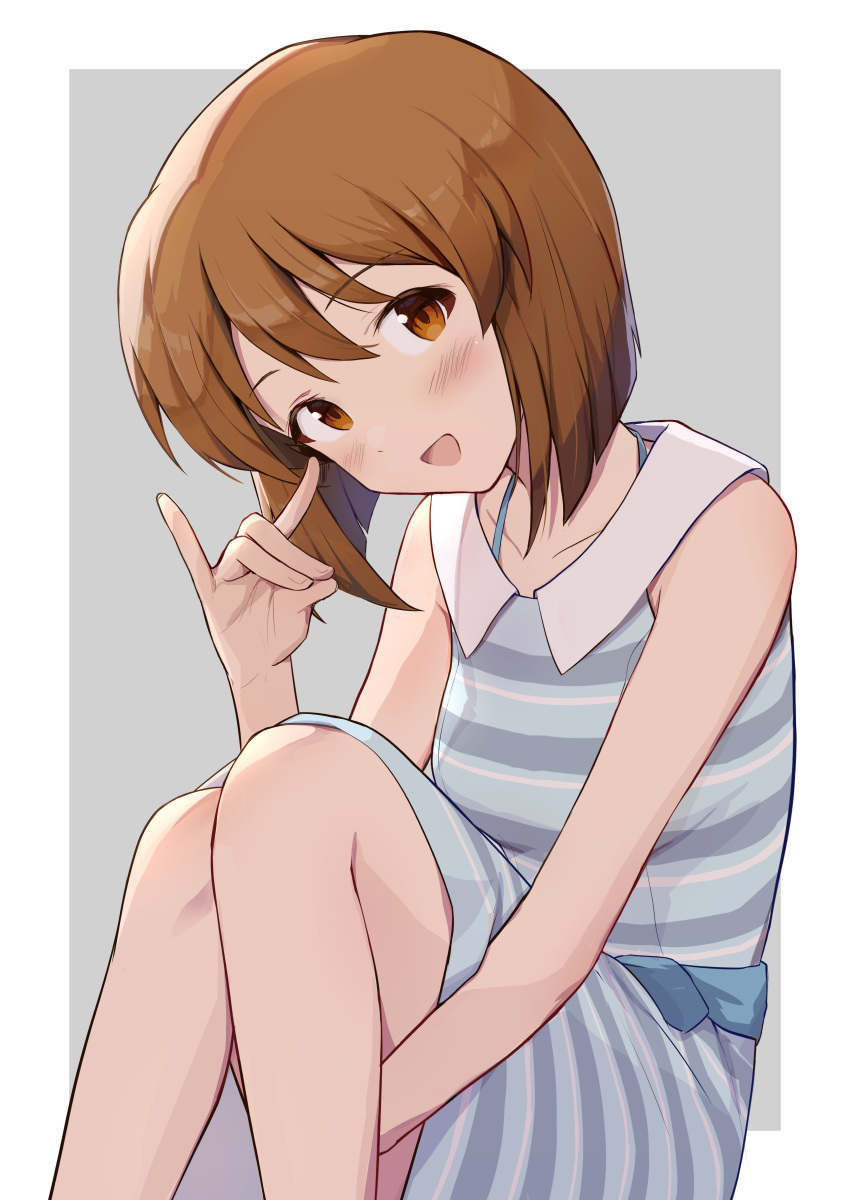 Safebooru - 1girl absurdres blue dress blush bob cut breasts brown eyes brown hair dress fox ...