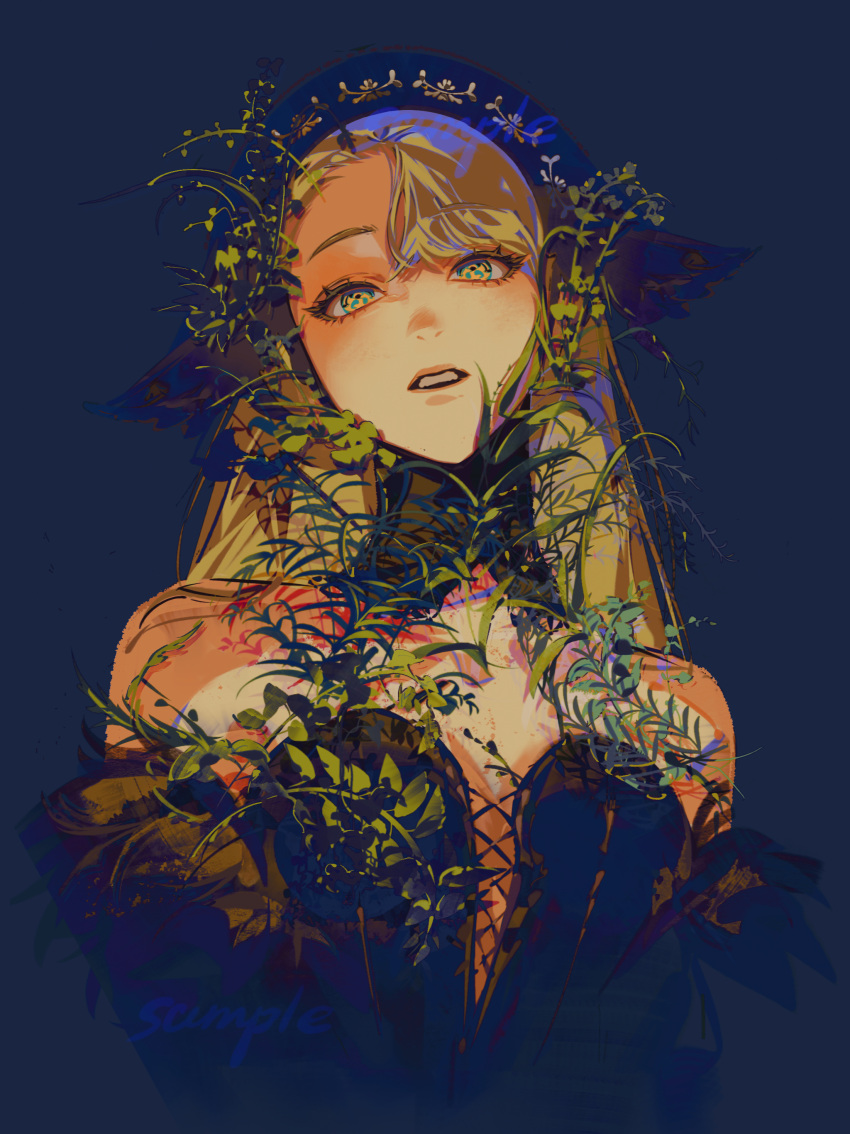 Safebooru - 1girl absurdres bare shoulders black dress blonde hair blue background chinese ...