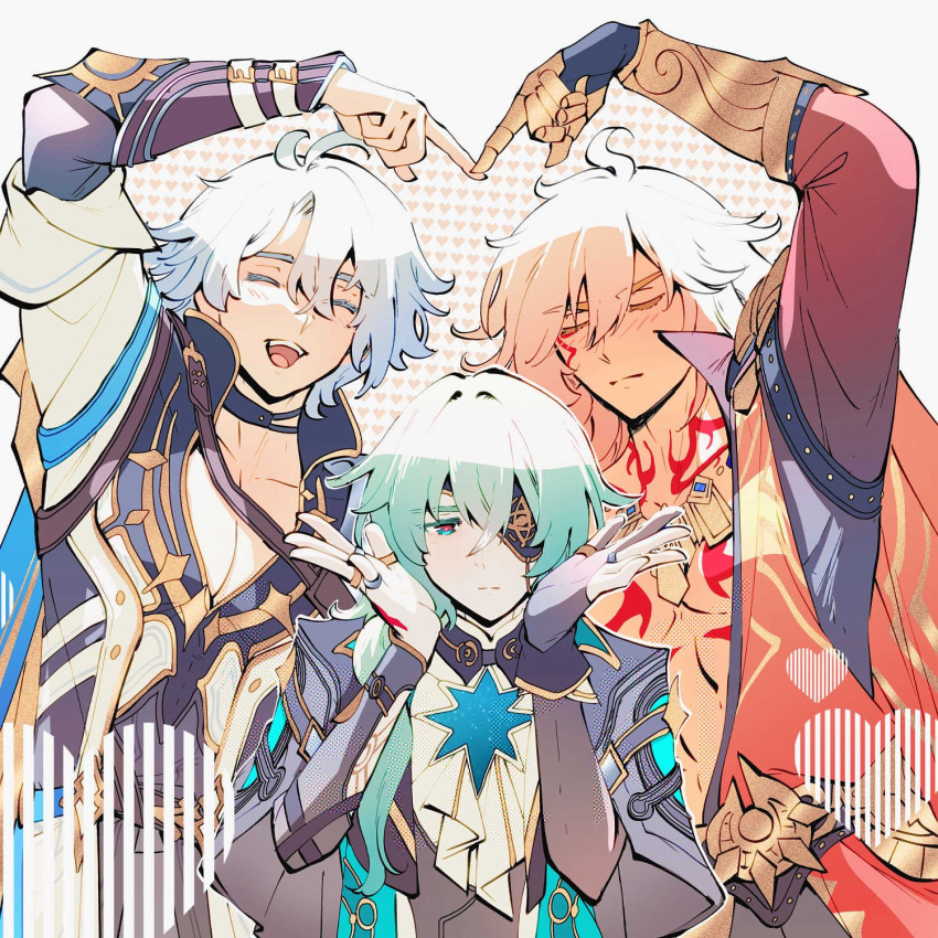 Safebooru - 3boys anaxa (honkai: star rail) black gloves black jacket closed eyes closed mouth ...