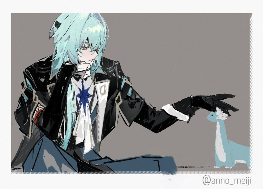Safebooru - 1boy anaxa (honkai: star rail) anno meiji black gloves black jacket blue pants ...