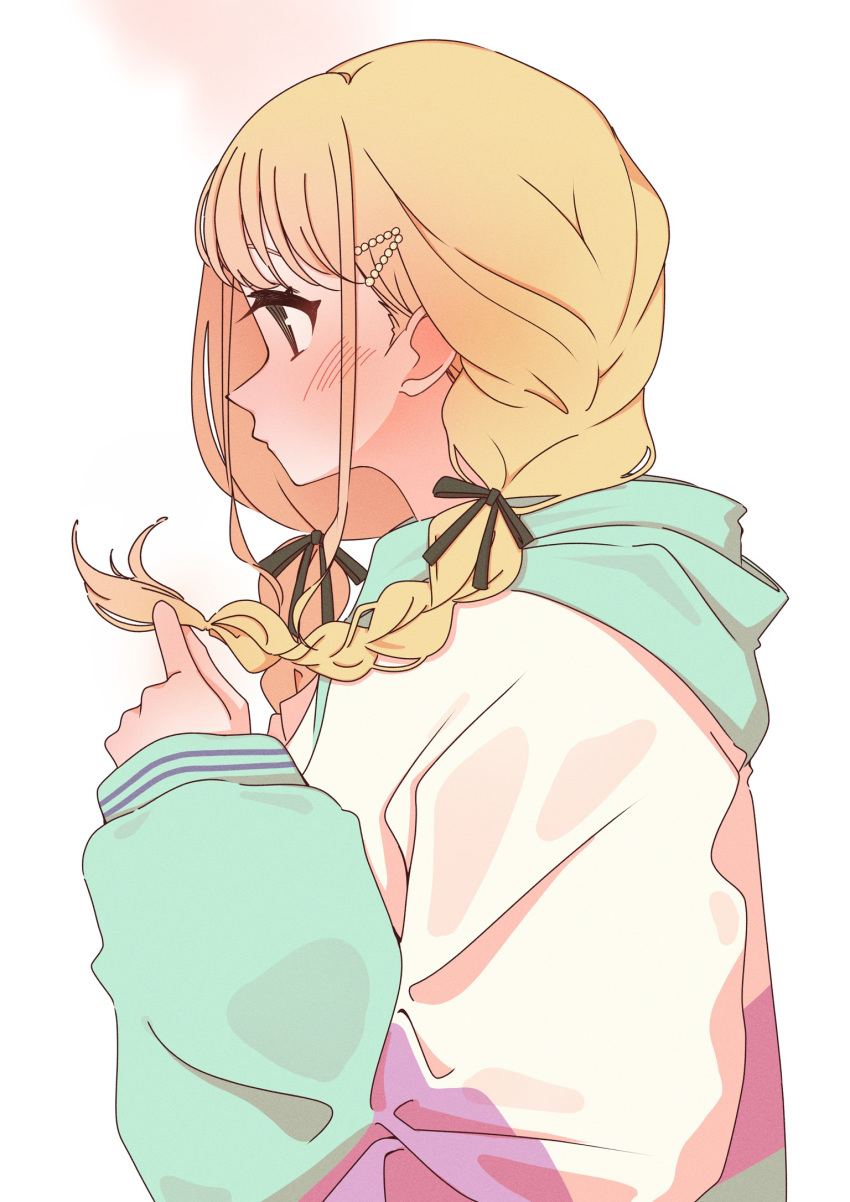 Safebooru - 1girl black ribbon blonde hair blush braid commentary request french braided ...