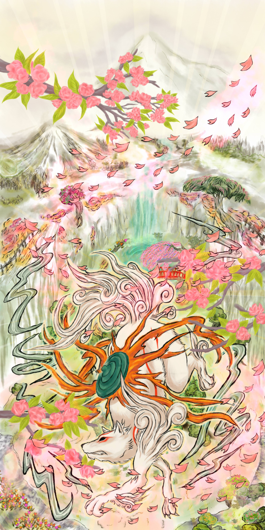 Safebooru - absurdres amaterasu (ookami) animal focus black eyes branch ...