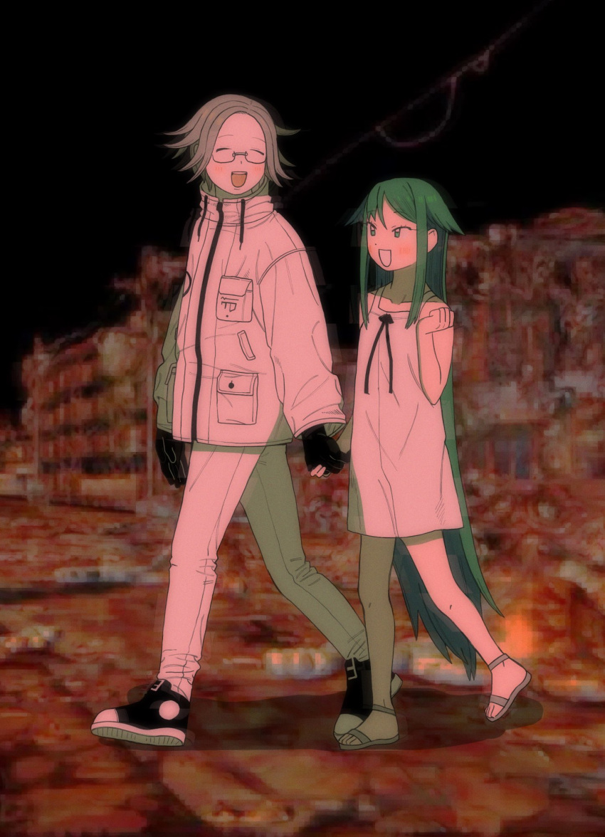 Safebooru - 1boy 1girl aotsuki eito black shoes blush building closed eyes coat crossover dress ...