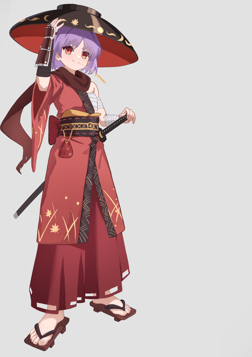 Safebooru - absurdres barefoot chest sarashi geta highres jager midriff ...