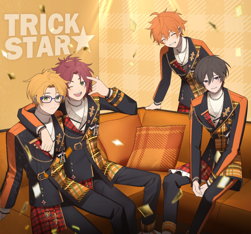 Safebooru - 4boys akehoshi subaru arm on another's shoulder arms between legs bbahot black hair ...