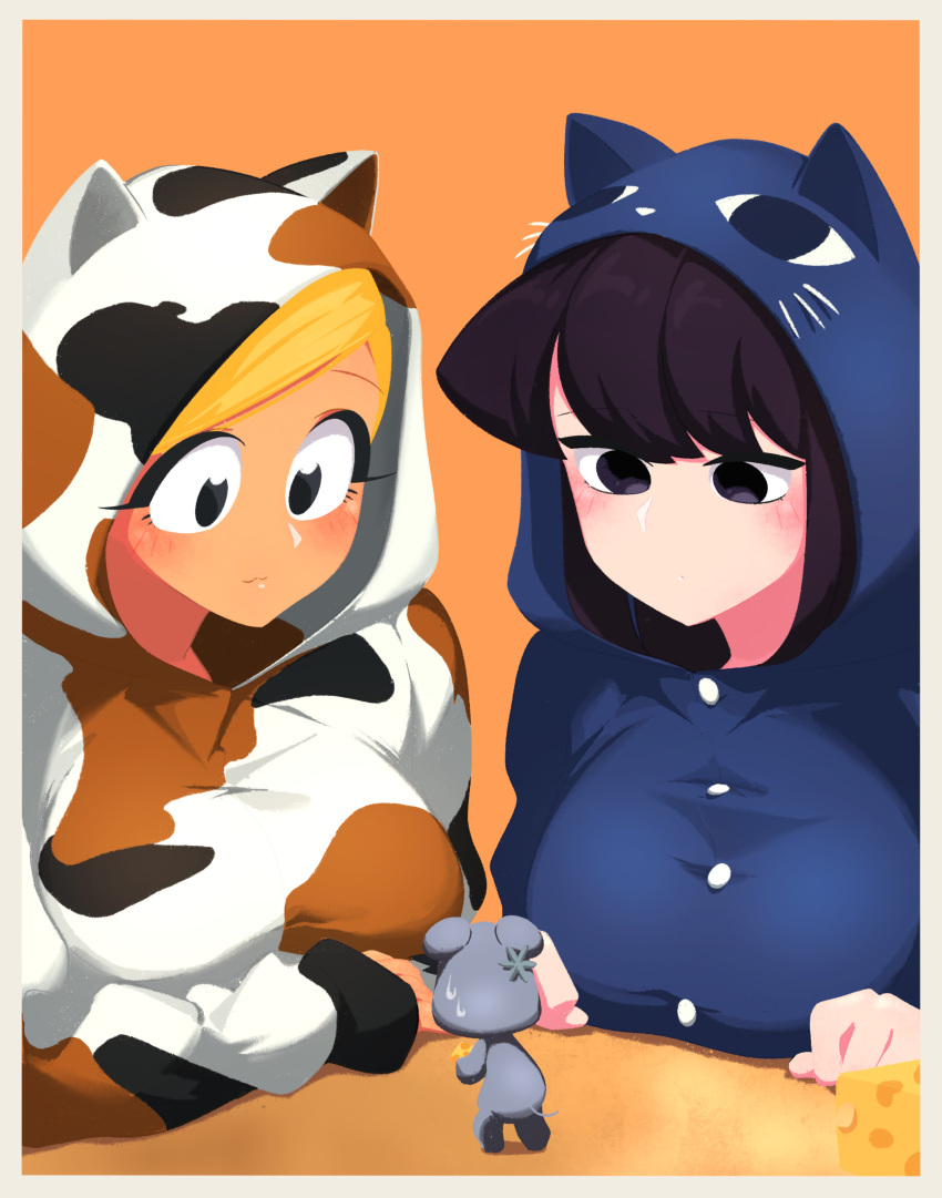 Safebooru - 1boy 2girls :3 absurdres animal ears animal hood breasts ...