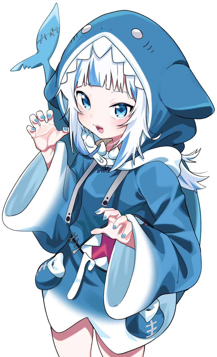 Safebooru - 1girl :d absurdres animal hood bangs blue eyes blue hair blue hoodie blue nails ...