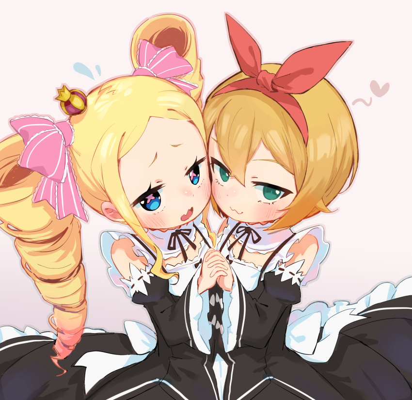 Safebooru - 2girls :3 absurdres beatrice (re:zero) blonde hair blue eyes blush bow bow hairband ...
