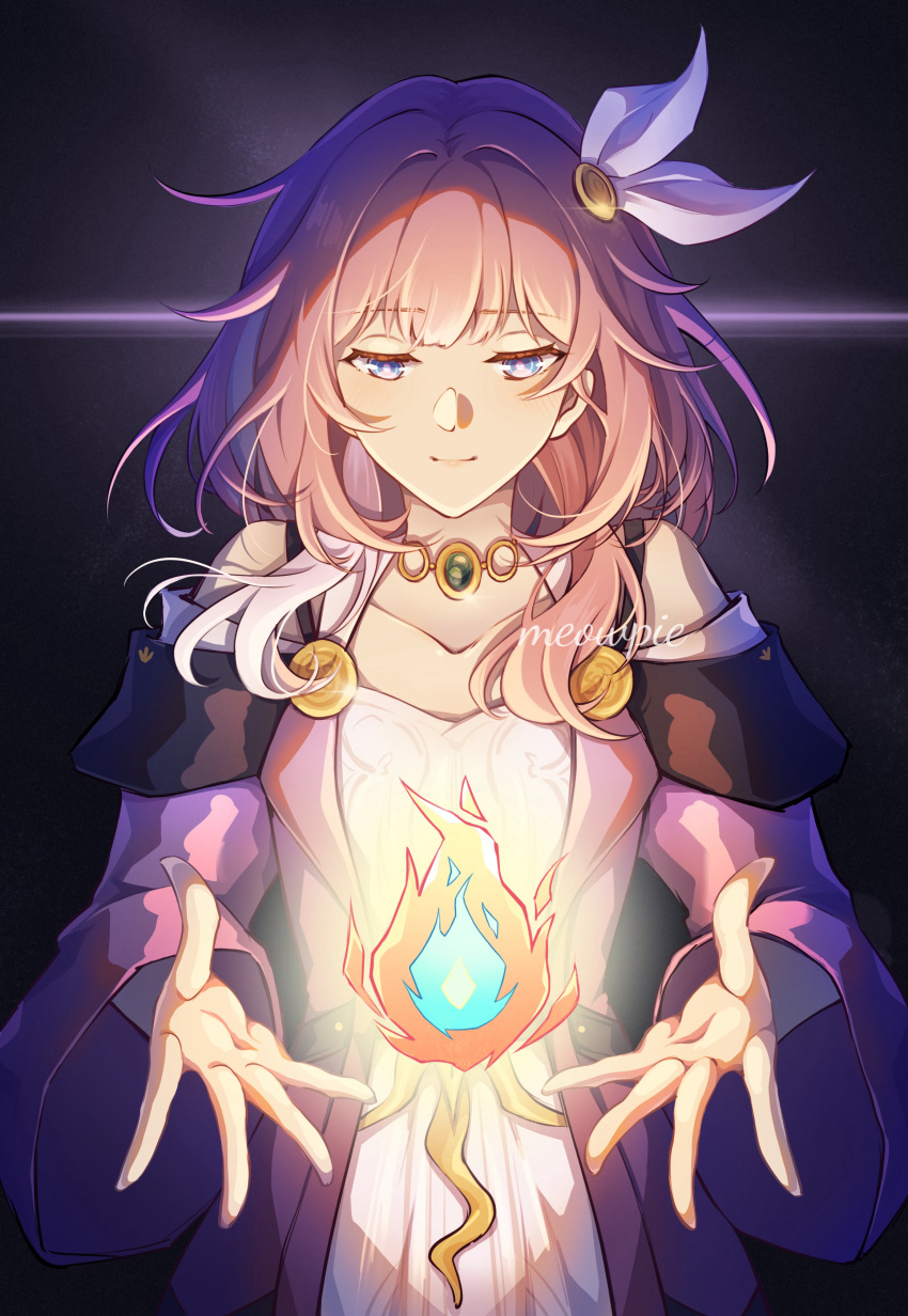 Safebooru - 1girl absurdres black background blue eyes blue fire chinese commentary coat ...