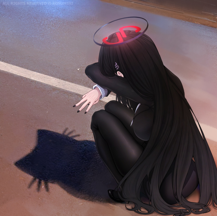 Safebooru - 1girl absurdres black hair black pantyhose black shoes blue archive breasts cat ...
